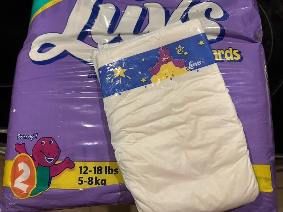 (4) Vintage Luvs PLASTIC Diapers Size 2 BARNEY SET** 90s | eBay