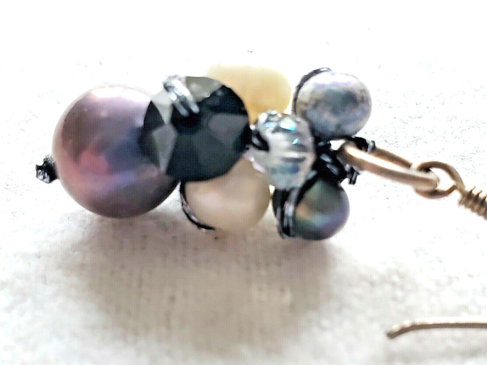 Real white+grey pearl+crystal clusters sterling silve… - Gem