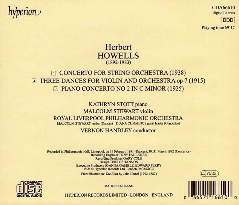 HERBERT HOWELLS: PIANO CONCERTO, etc. Kathryn Stott, Vernon Handley ...