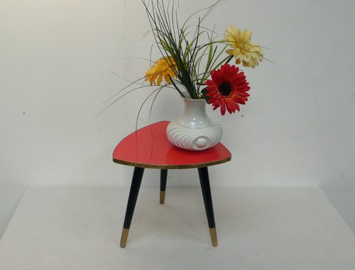 50s 60s Plant Table Side Table Triangle, Red Formica, German Mid ...