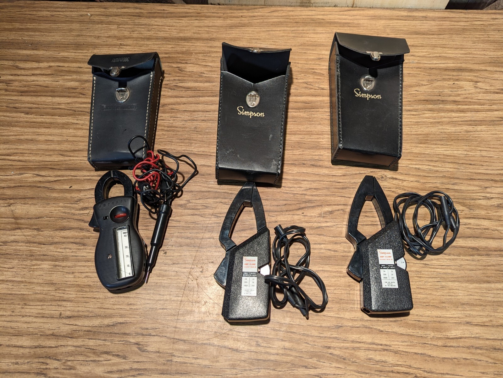Lot of 2 Simpson Amp Clamps 2-200 Amp Meter w/Leads and 1 Amprobe Clamp ...