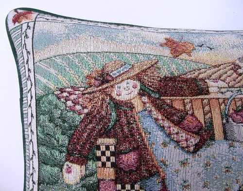 Debbie Mumm - Fall, Leaves, Girl, Bench, Patchwork Hillside Tapestry ...