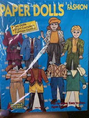 Paper Dolls Fashion 2 Cardboard Dolls 8 Outfits Uncut NIB Waddle We Doo ...