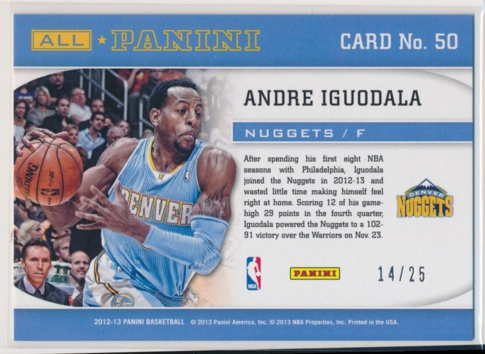 2012-13 Panini All-Panini Andre Iguodala #50 Gold 14/25 Nuggets Denver ...