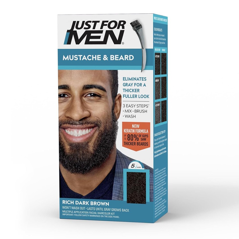 Just For Men Mustache & Beard, Beard Dye for Men with Brush Included ...