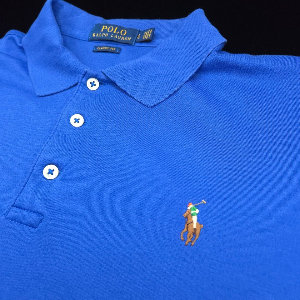 POLO RALPH LAUREN SHIRT -L- ROYAL BLUE PIMA SOFT INTERLOCK -REAL PONY ...