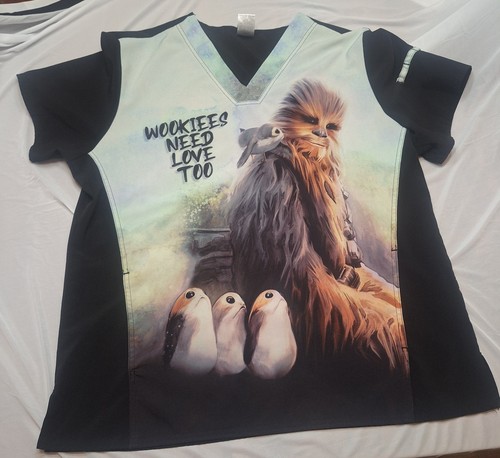 Mens Scrub Top L Star Wars Black Wookiee Pediatric Nurse Doctor ...