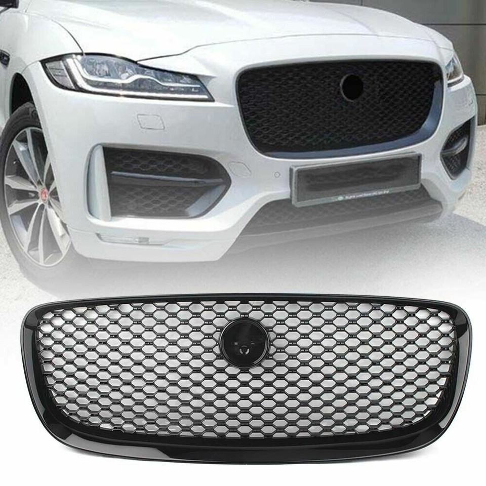 Front Upper Vent Radiator Mesh Grille For 2016-2019 Jaguar F-PACE Gloss ...