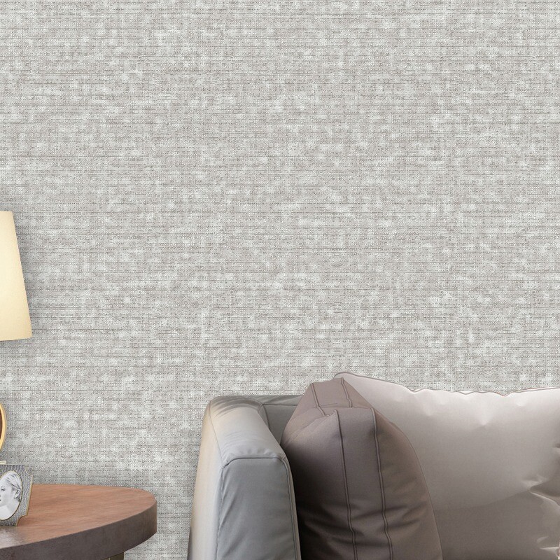 Grey Linen Effect Wallpaper Plain Textured Non-Woven Living Room Wall ...