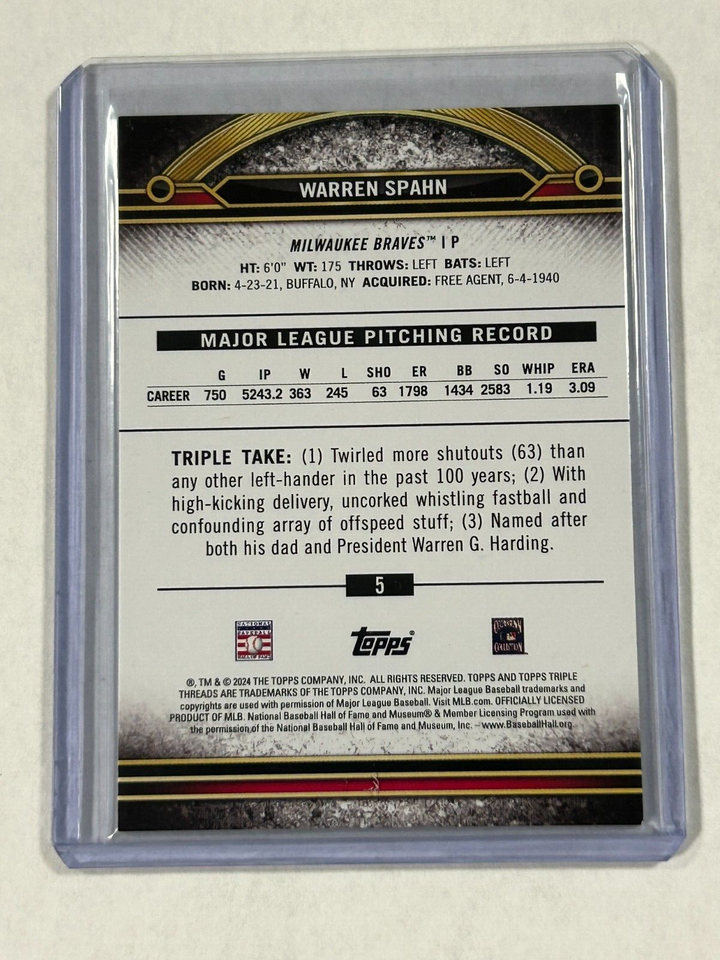 2024 Topps Triple Threads Warren Spahn Amber #022/199 -Braves No. 5 | eBay