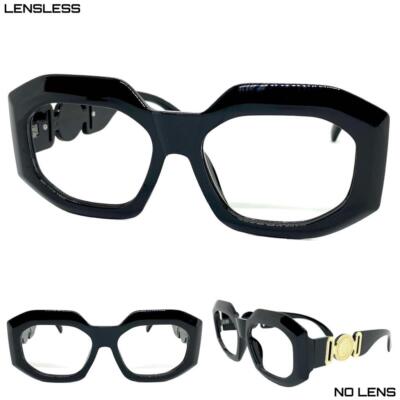 Oversized Retro Large Thick Square Black Lensless Eye Glasses Frame ...