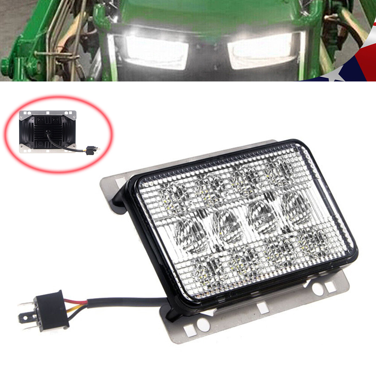 60W LED Work Light 6x4 Headlight For John Deere Tractor 5083EN, 5085M ...