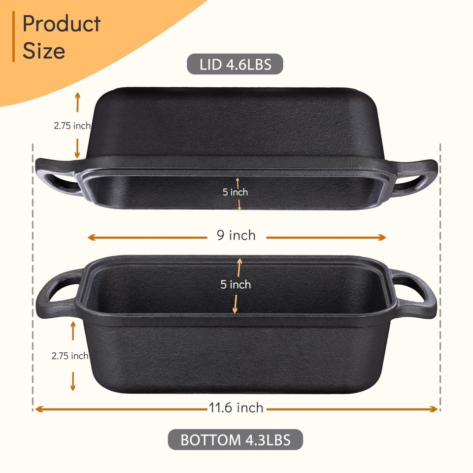 GRMImosa 2 in 1 Cast Iron Bread Loaf Pan with Lid Pans for Baking 9x5 ...