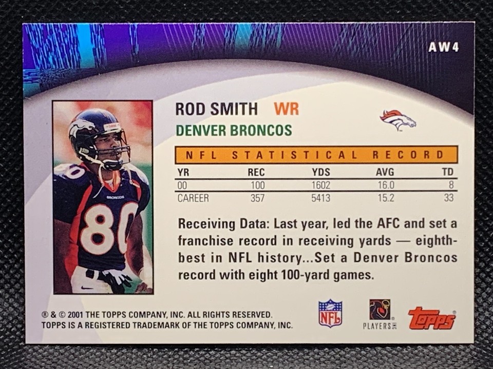 2001 Topps #AW4 Rod Smith Own the Game - Denver Broncos Insert | eBay