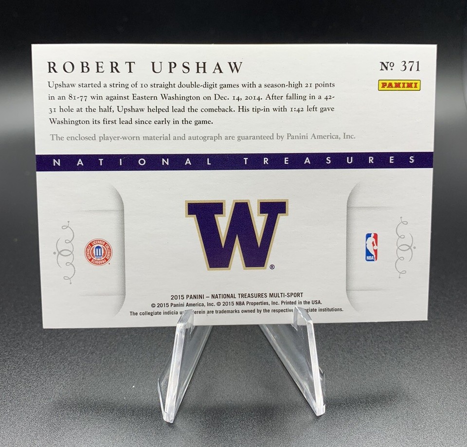 12.19 2015 National Treasures Multi-Sport Robert Upshaw Gold RPA Patch ...