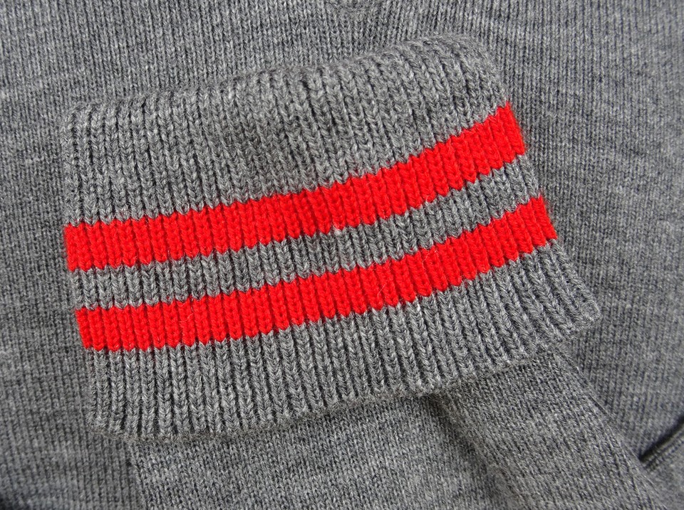 Grey School Uniform Jumper - Fold Back Cuffs - Red Trim At The Neck ...
