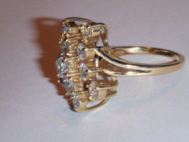 Ladie's Vintage Custom 14K Waterfall Diamond Cocktail Ring 13 Diamonds ...