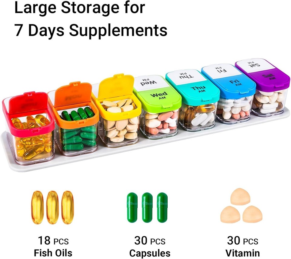 Daviky Extra Large Pill Box Organizer 7 Day, Weekly Pill Box 2 Times a ...