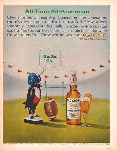 1965 Print Ad Old Crow Bourbon Whiskey Football Crow Rooters Club Look ...