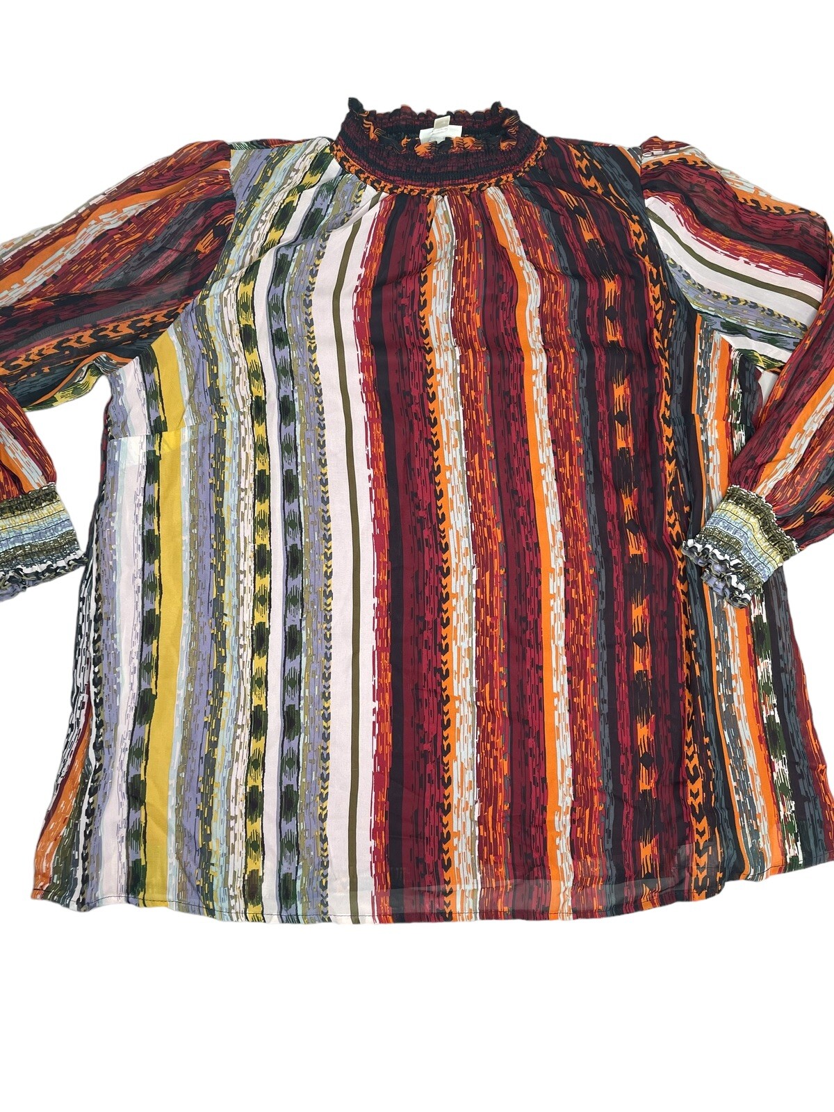 Fig and Flower Woman 1X Red Orange Striped Smocked Turtleneck Blouse ...