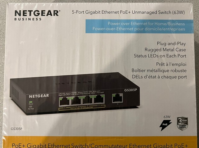 NETGEAR GS305P 5-Port Unmanaged PoE Switch - Black for sale online | eBay