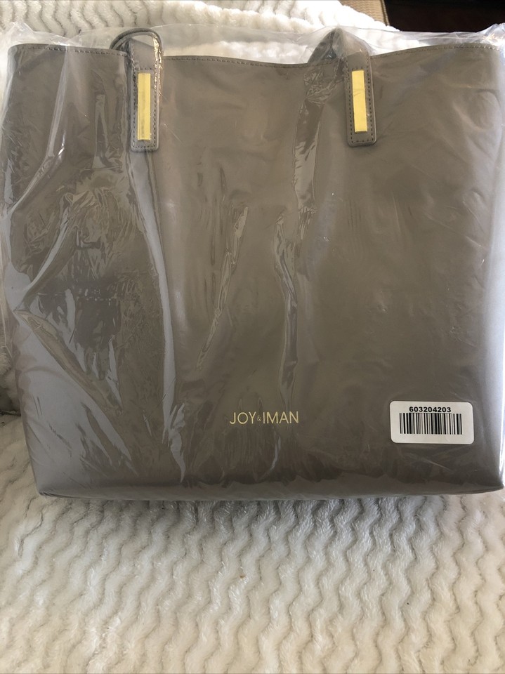 New-Joy & Iman Grey Leather Tote Bag w removable insert/organizer ...