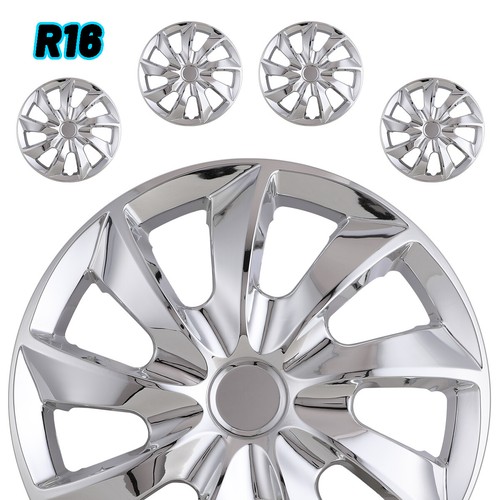 4Pc Chrome 16” Wheel Covers Snap On Full Hub Caps For R16 Car Tire ...