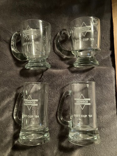 CFL FOOTBALL GREY CUP GLASSES LOT OF 4: 2 - 1984, 2 - 1985, NOWSCO WELL ...