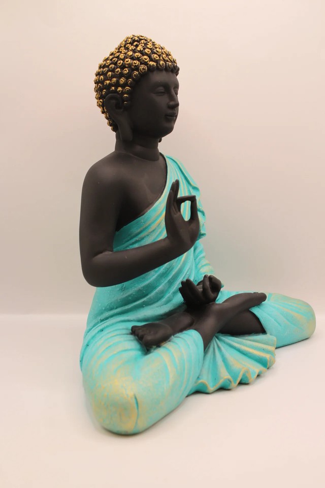 Resin Buddha Statue – Sea Blue & Black, Blessing Hand, 12 inch | eBay UK
