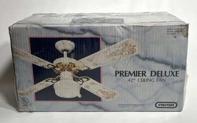 New Vintage 90s Encon Premier Deluxe 42” White Ceiling Fan with ...