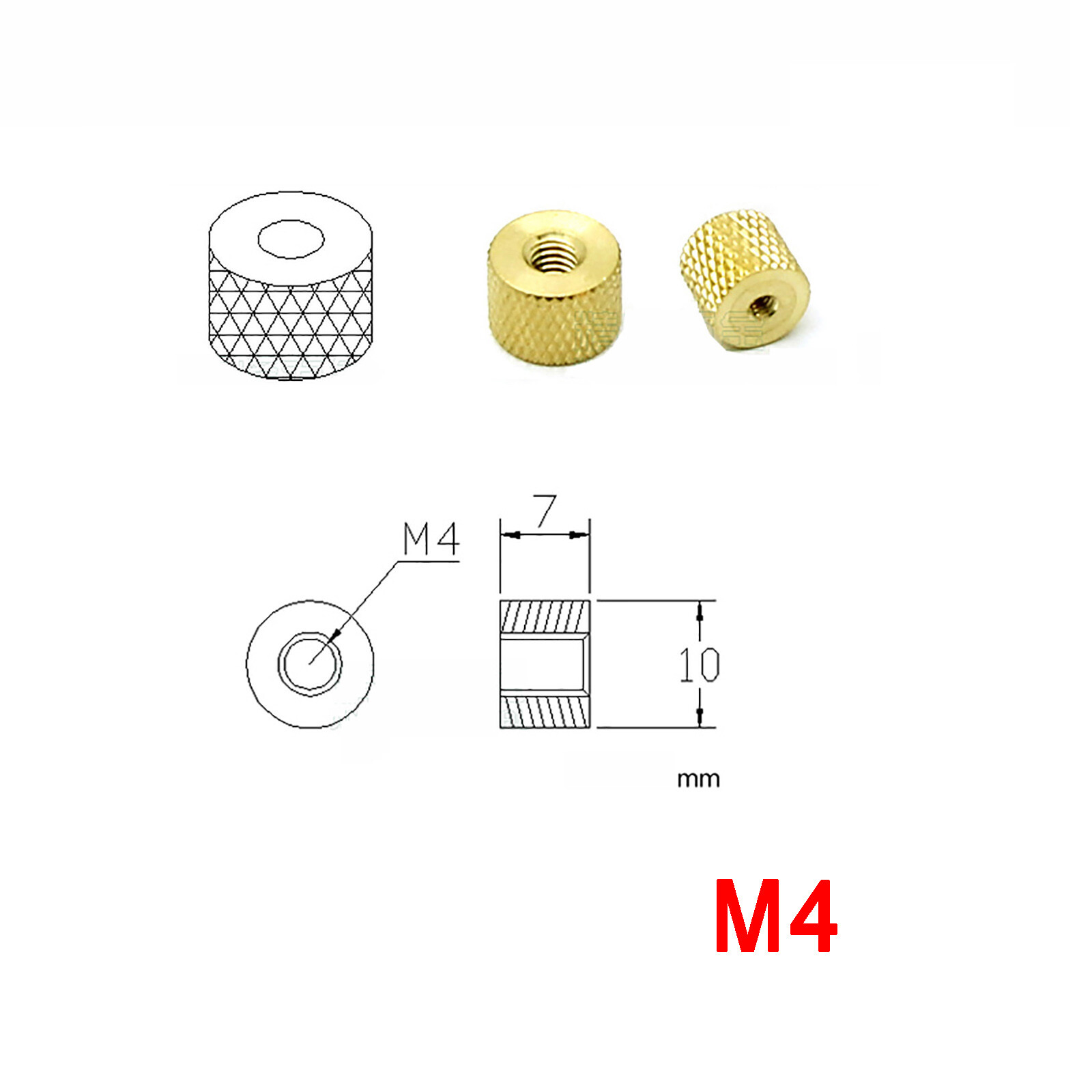 M2 M2.5 M3 M4 Brass Round Knurled Thumb Nut Hand Grip Knob Nuts Model ...