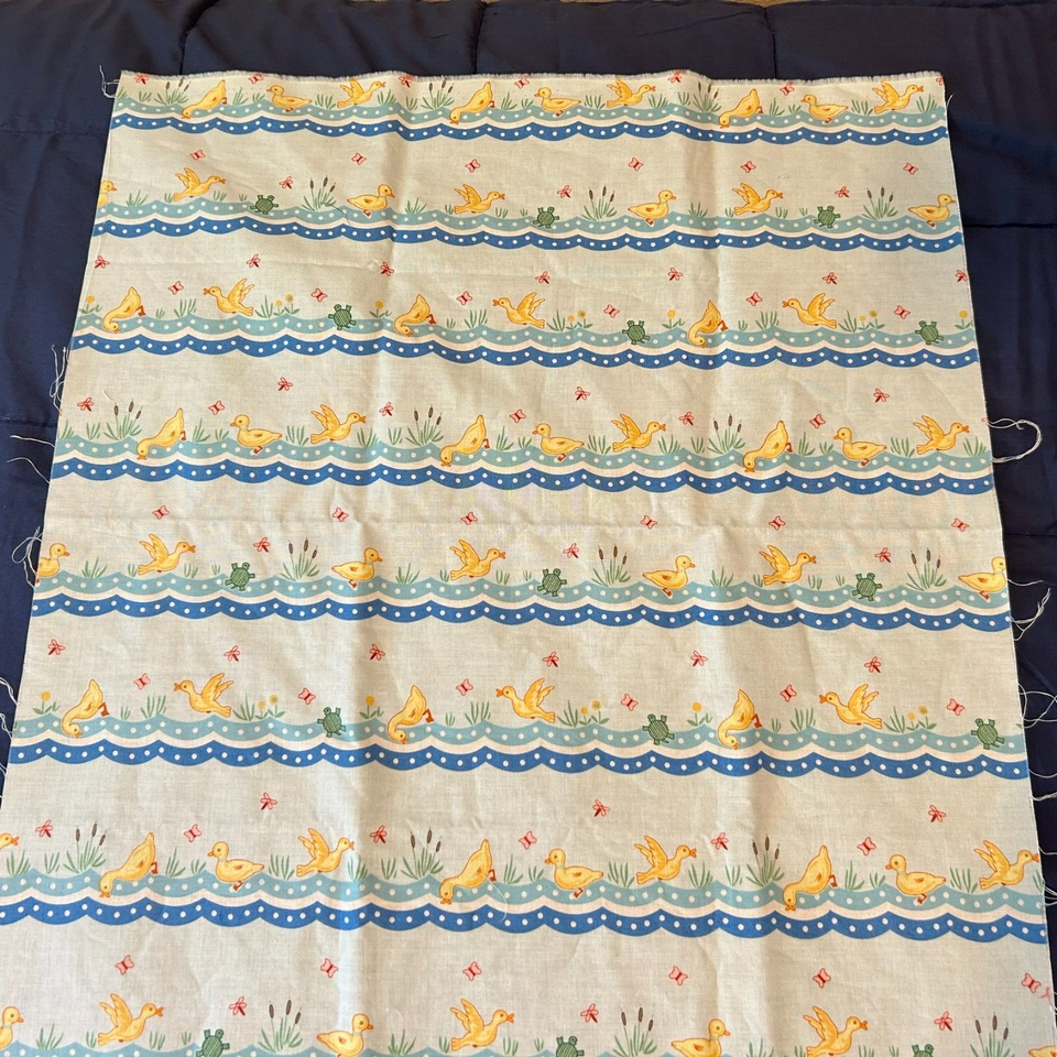 Animal Quackers Cotton Fabric Teal Yellow Duck Stripe Maywood Studio ...
