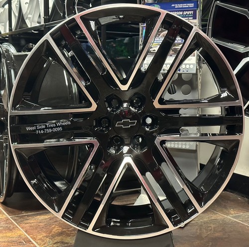 26” Inch BLACK MACHINE WHEELS TIRES fit Chevy Silverado Tahoe GMC Yukon ...