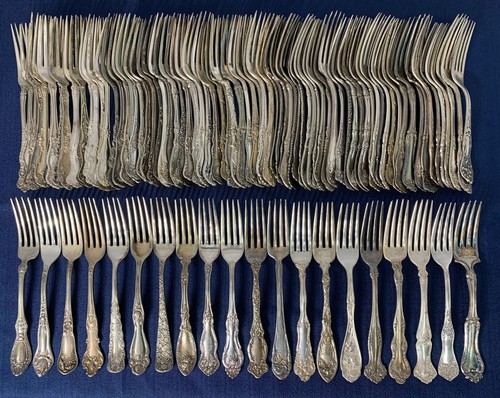 100 Silverplate DINNER FORKS Craft Lot ORNATE Patterns 1890s Silverware ...