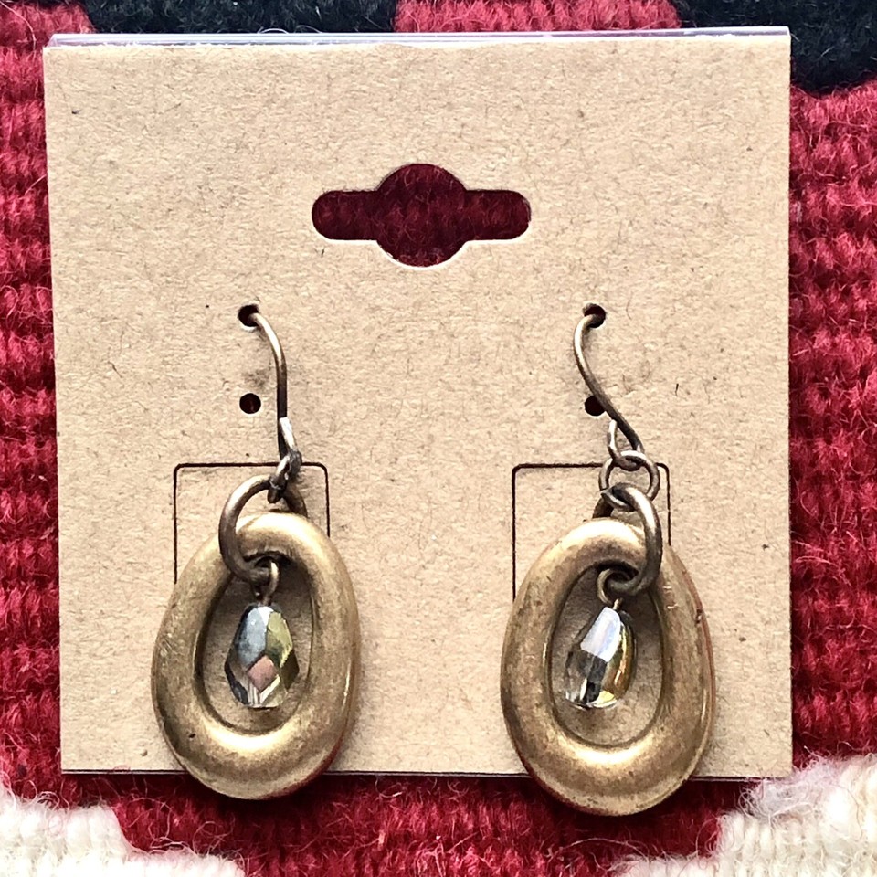 Modernist Bronze Dangle Earrings AB Aurora Borealis Geometric Abstract Jewelry | eBay