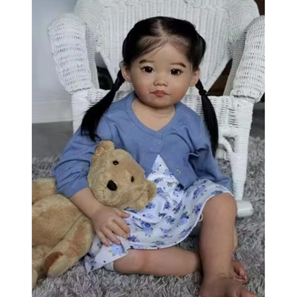 30" Finished Reborn Dolls Assembled Toddler Girl Long Black Hair Rooted ...