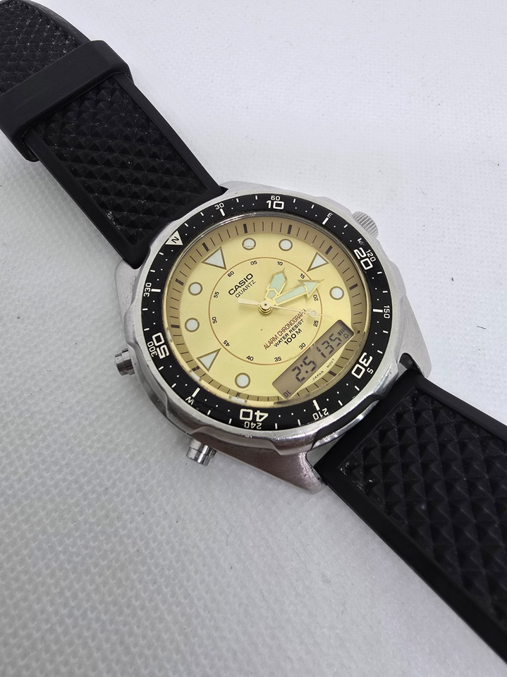 CASIO ARNIE AMW-320R #2701 Vintage Men's Watch Gold Dial Runs 46mm | eBay