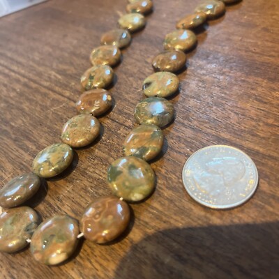 Old Stock Natural Rainforest Jasper 16mm Round Coin Gemstone Beads 15 ...