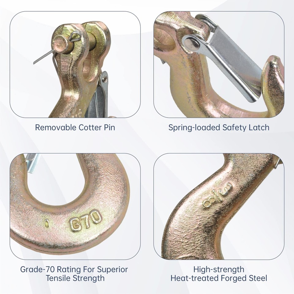 (4) G70 3/8" Clevis Slip Hooks w/Latch Tow Chain Flatbed Truck Trailer ...