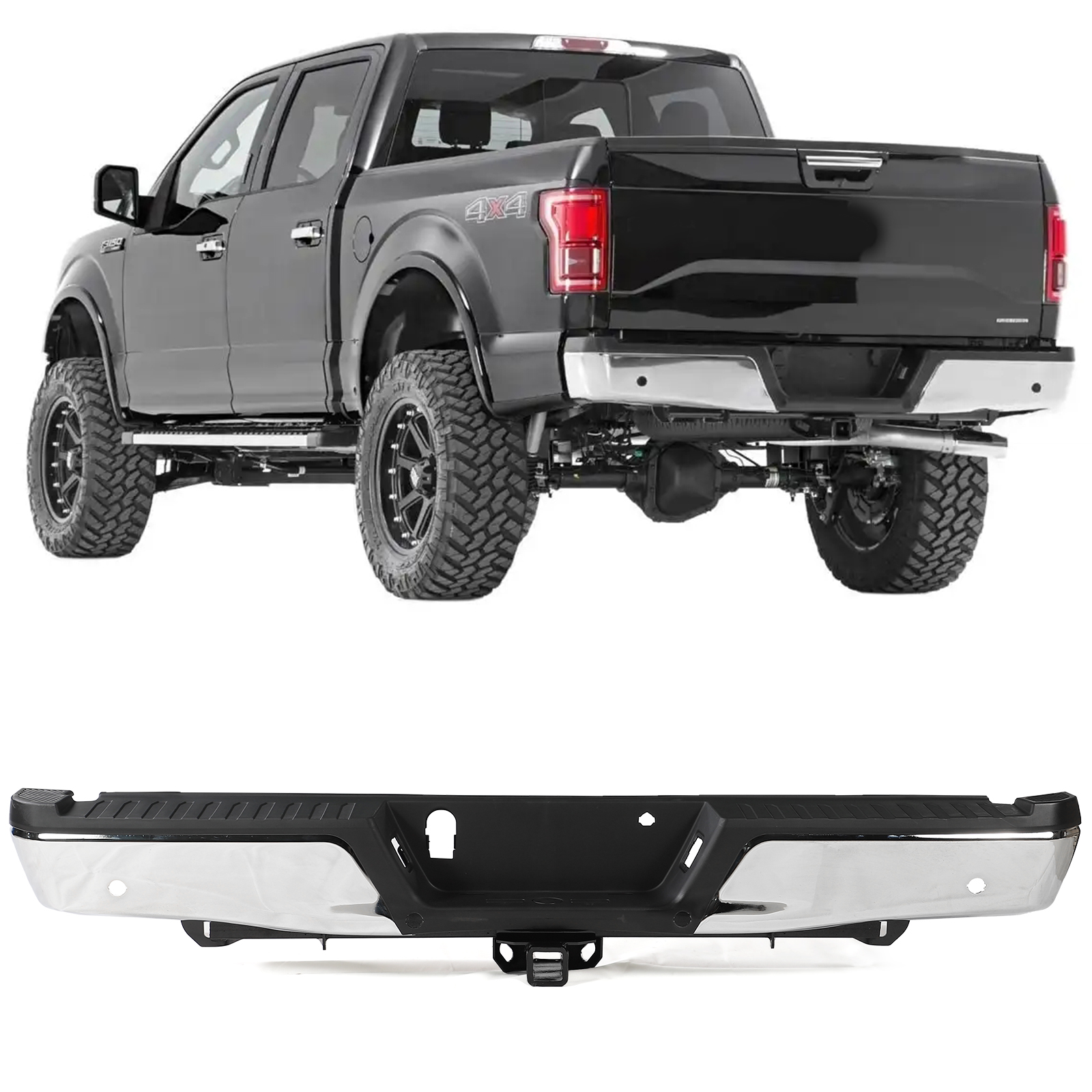 For 15-20 Ford F-150 Chrome Rear Step Bumper Assembly w/ Parking ...