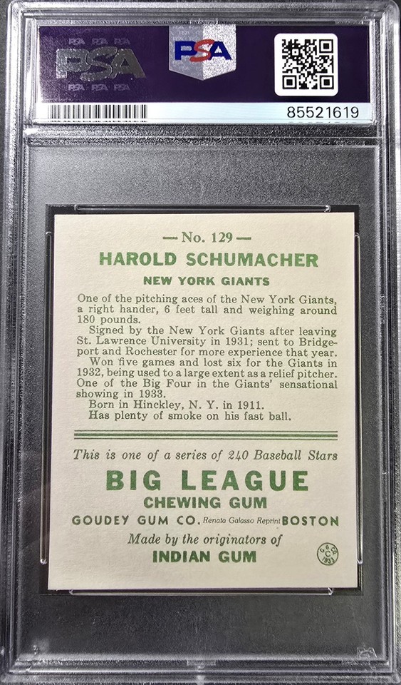 Hal Schumacher Autograph PSA/DNA 1933 Goudey Reprint | eBay