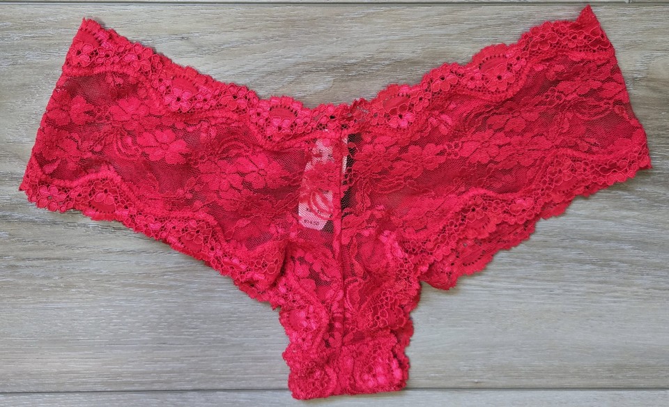 NWT Vintage Victoria's Secret Red Sheer Floral Lace Cheeky Panties Bow ...