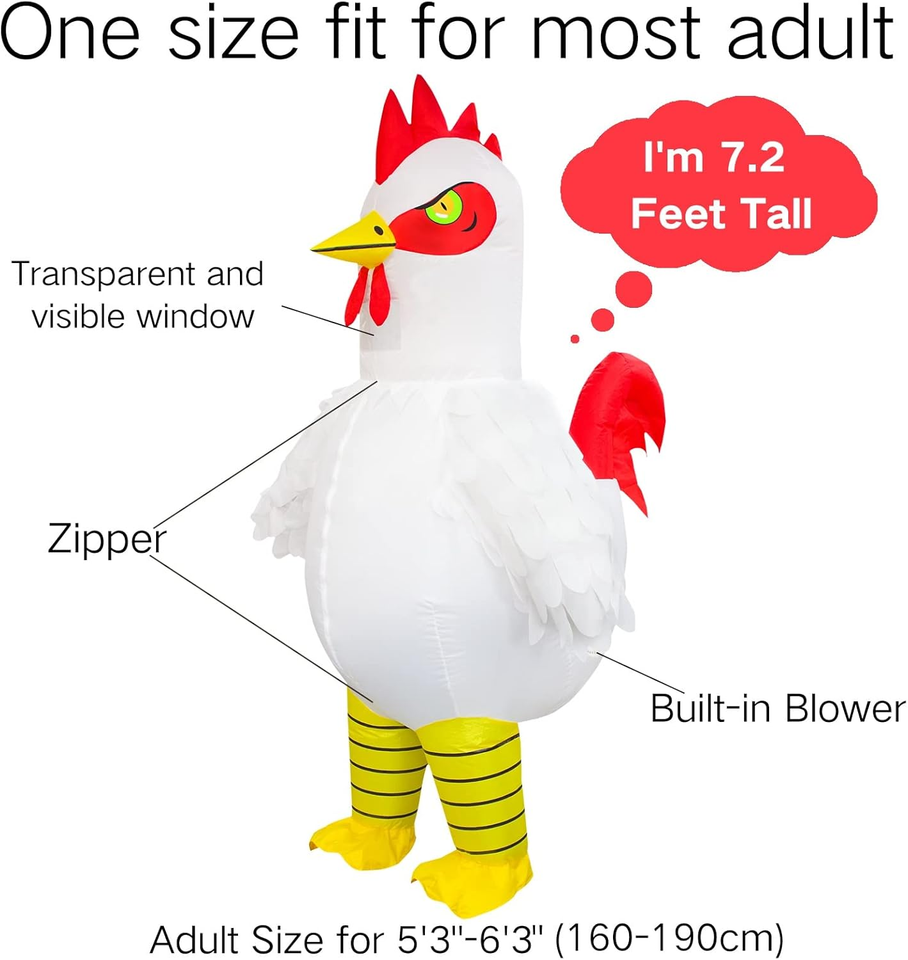 Inflatable Chicken Costume for Adult, Blow up Rooster Costumes Ride on ...