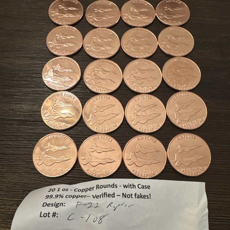 1 oz .999 Fine Copper Rounds - F-22 Raptor - Lot of 20 - Lot C-108 | eBay