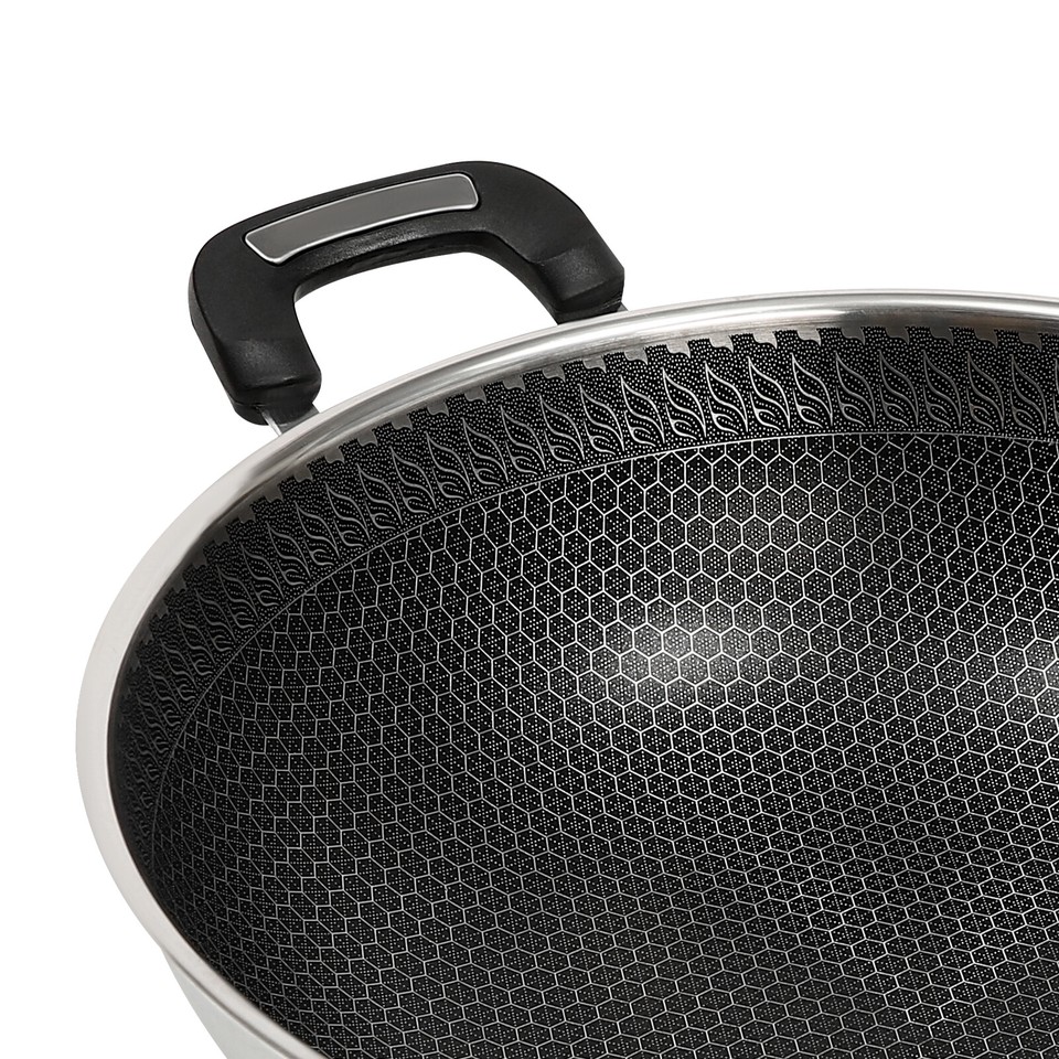 Large Honeycomb Wok Pan with Lid & Stainless Steel Steamer Cooking Pot ...