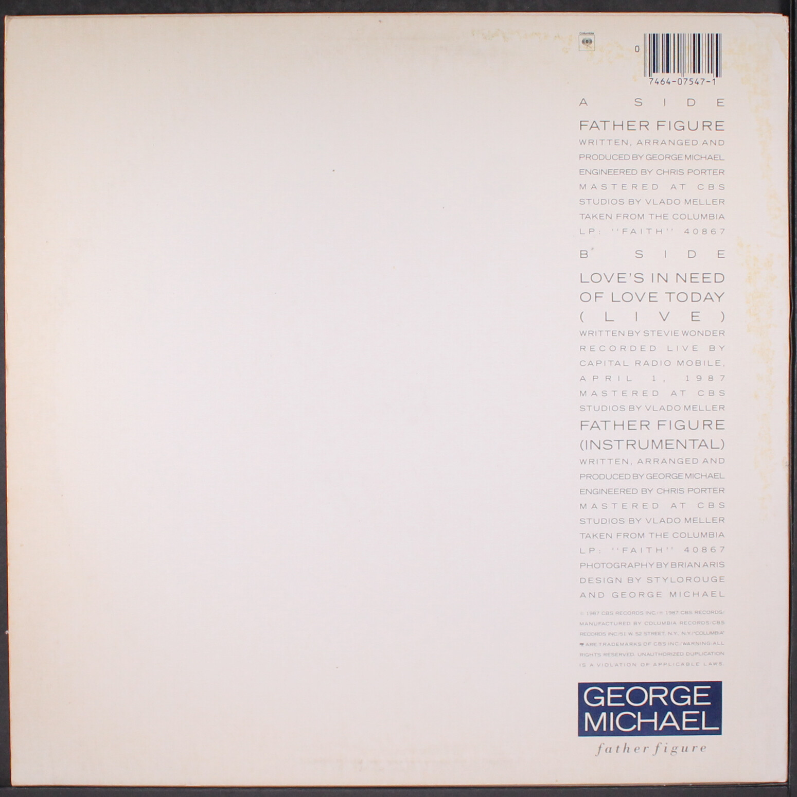 GEORGE MICHAEL: father figure COLUMBIA 12" Single 33 RPM | eBay