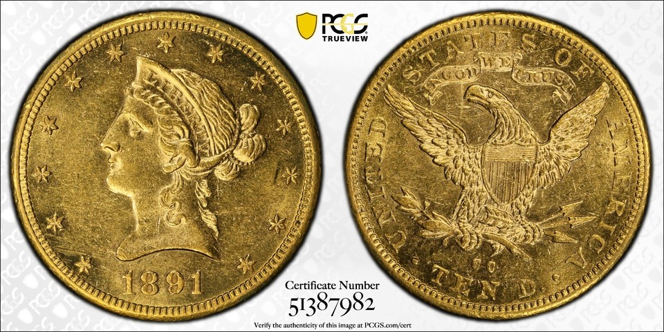 1891-CC $10 Liberty Gold Eagle ~ Carson City Gold Coin ~ PCGS AU58 ...