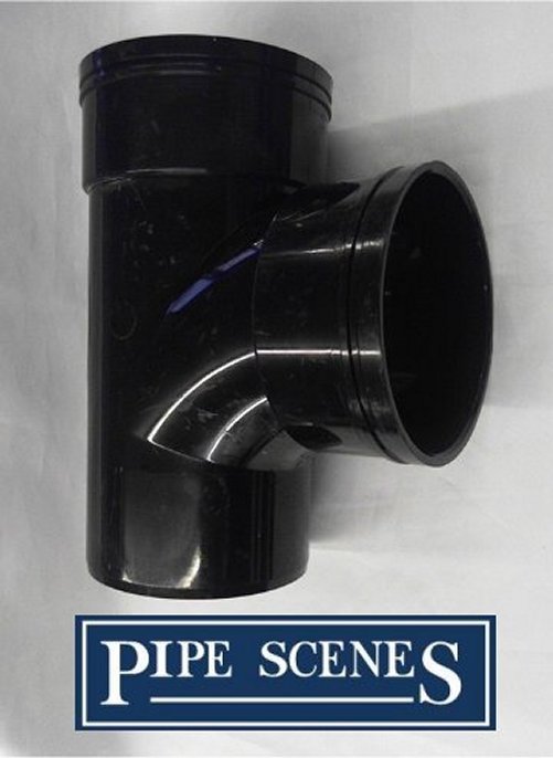 Solvent 110mm Soil Pipe Swept Tee Branch Double Socket - Black Glued D ...