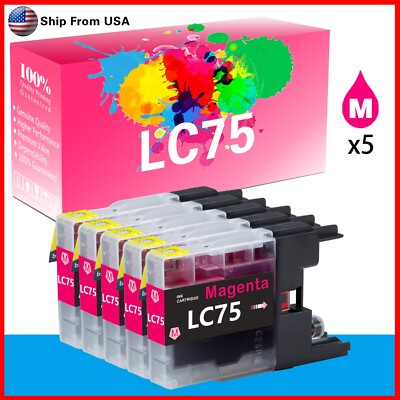 LC75 LC-75 Ink Cartridge for MFC-J6710CDW J840N Printer (5 Magenta, 5 ...