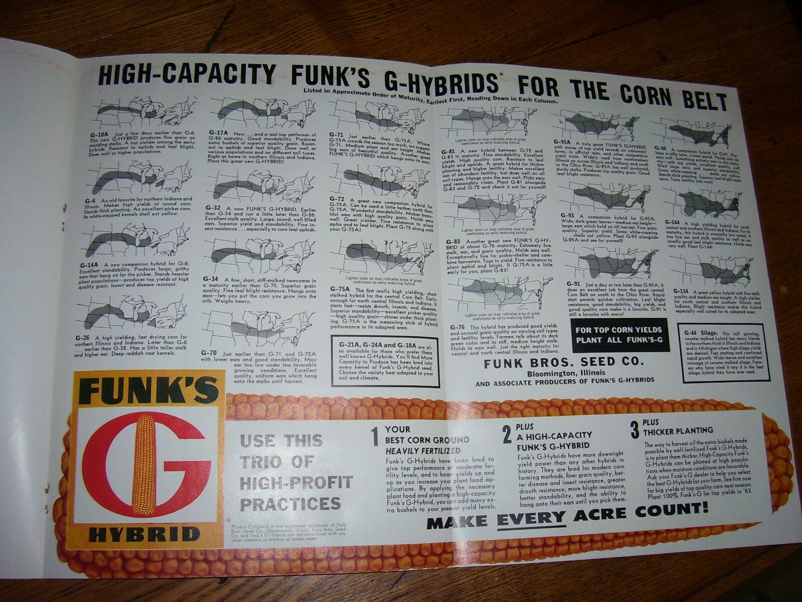 VINTAGE SEED CORN ADVERTISING -8" x 11" - FUNK'S G HYBRID CORN - 1963 ...